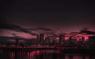 320x200 Resolution Red Night Panorama Buildings Lights And Red Sky ...