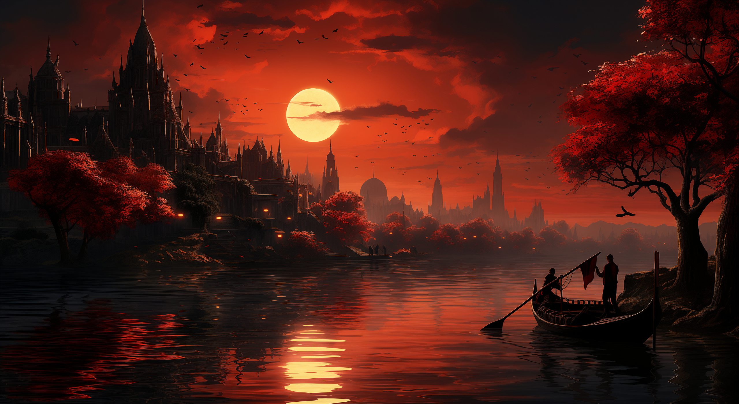 2560x1400 Resolution Red Night River HD 2560x1400 Resolution Wallpaper ...