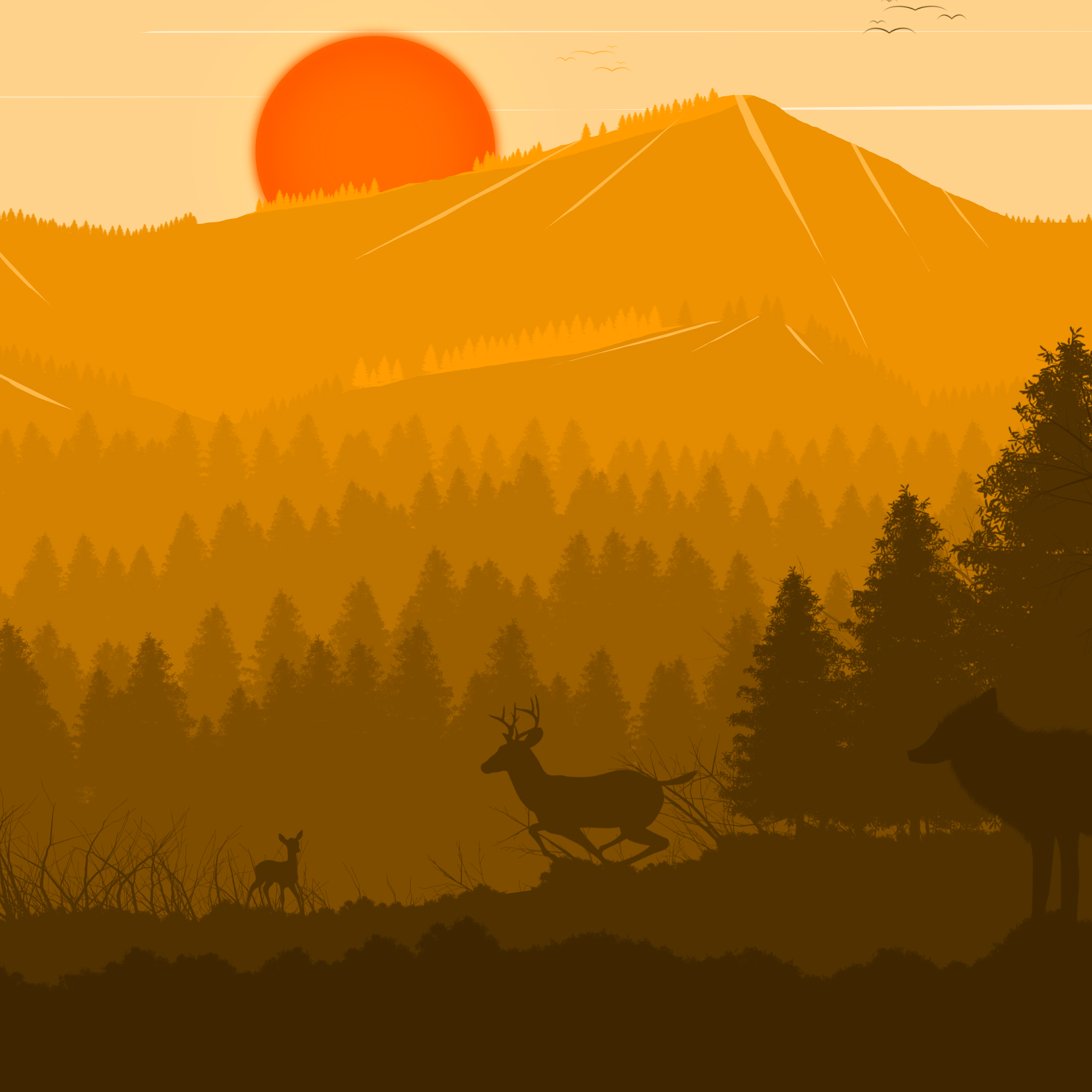 2000x2000 Resolution Red Sun Artistic Forest 2000x2000 Resolution ...