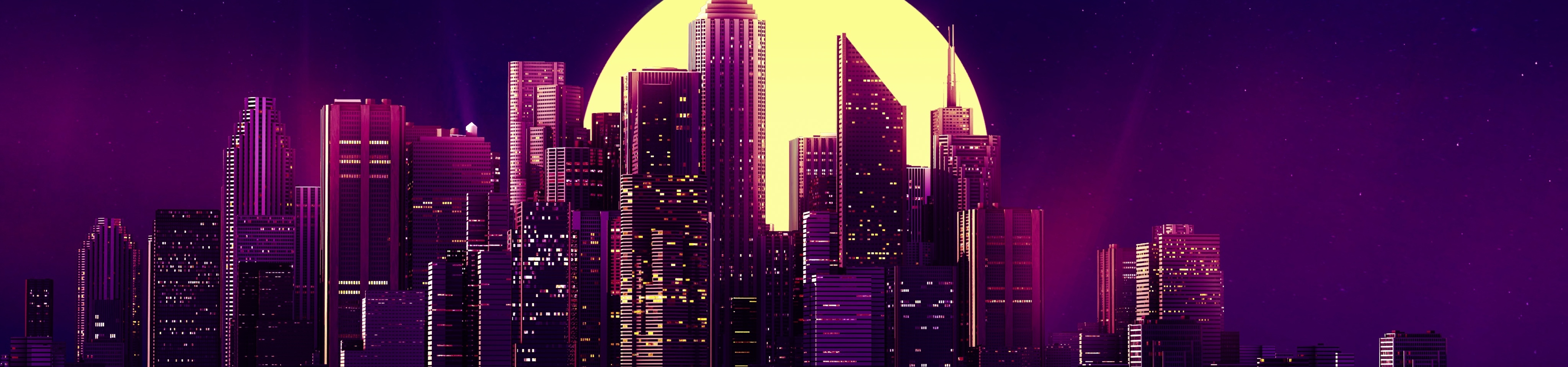 5120x1200 Resolution Retro Wave Purple Skyscraper City 5120x1200 ...
