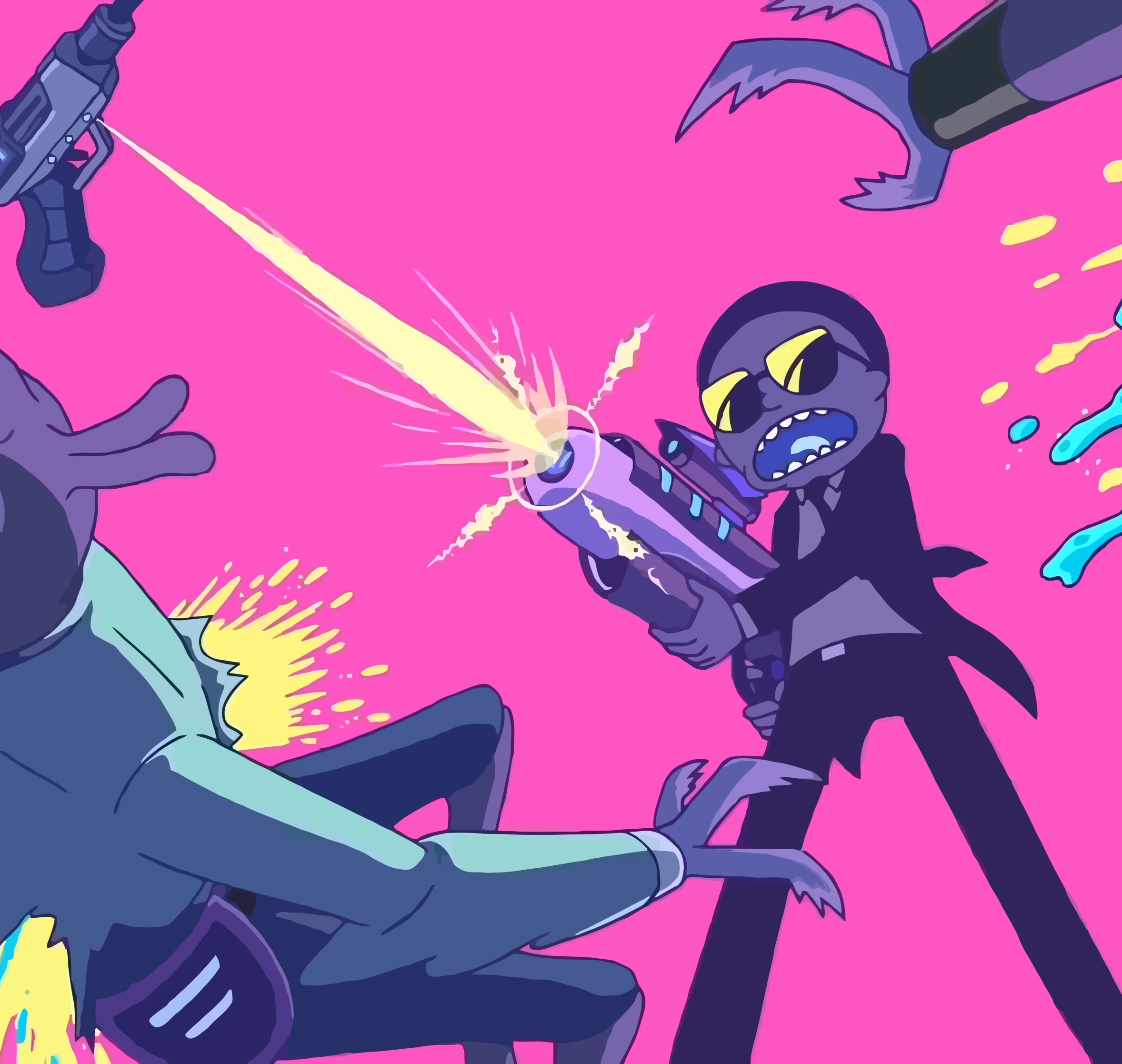 2356x2234 Resolution Rick and Morty Fighting WIth Aliens 2356x2234 ...