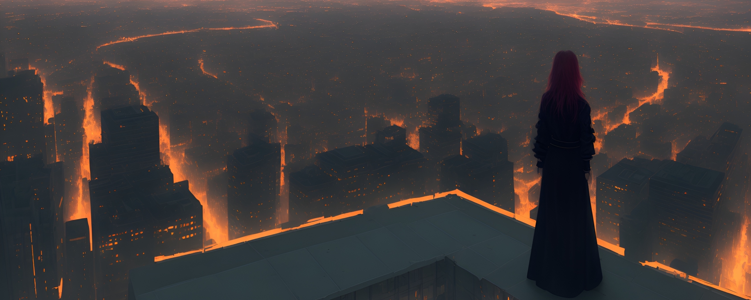 2560x1024 Resolution Sad Girl Alone 4K Skyscraper City 2560x1024 ...