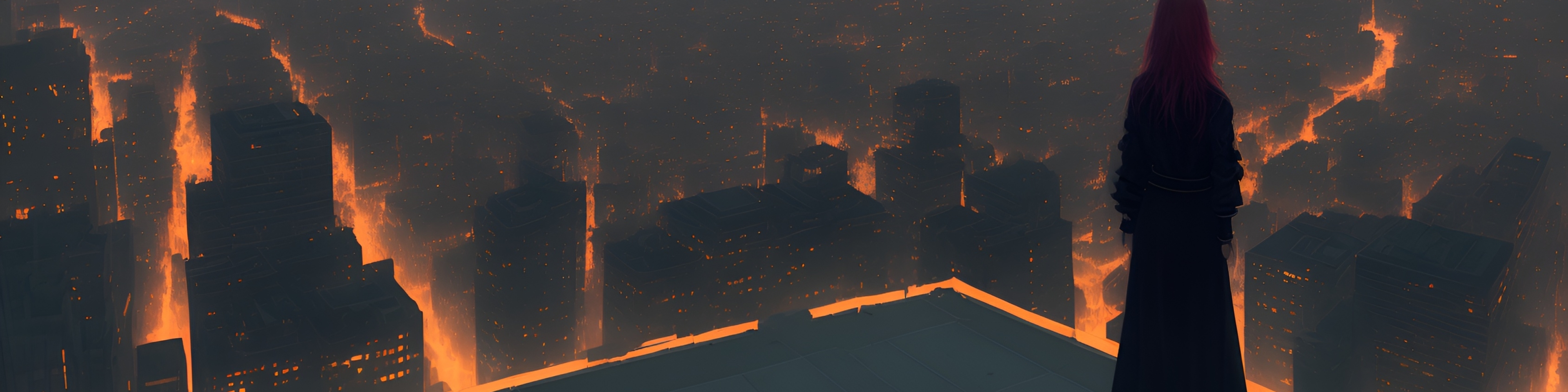 4080x1020 Resolution Sad Girl Alone 4K Skyscraper City 4080x1020 ...