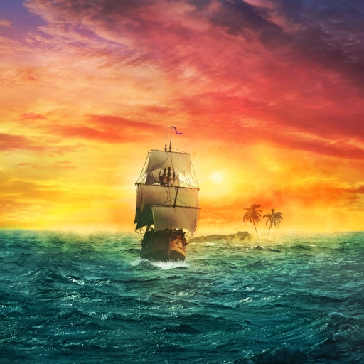 512x512 Resolution Sailboat Sunset Island in Ocean 512x512 Resolution ...
