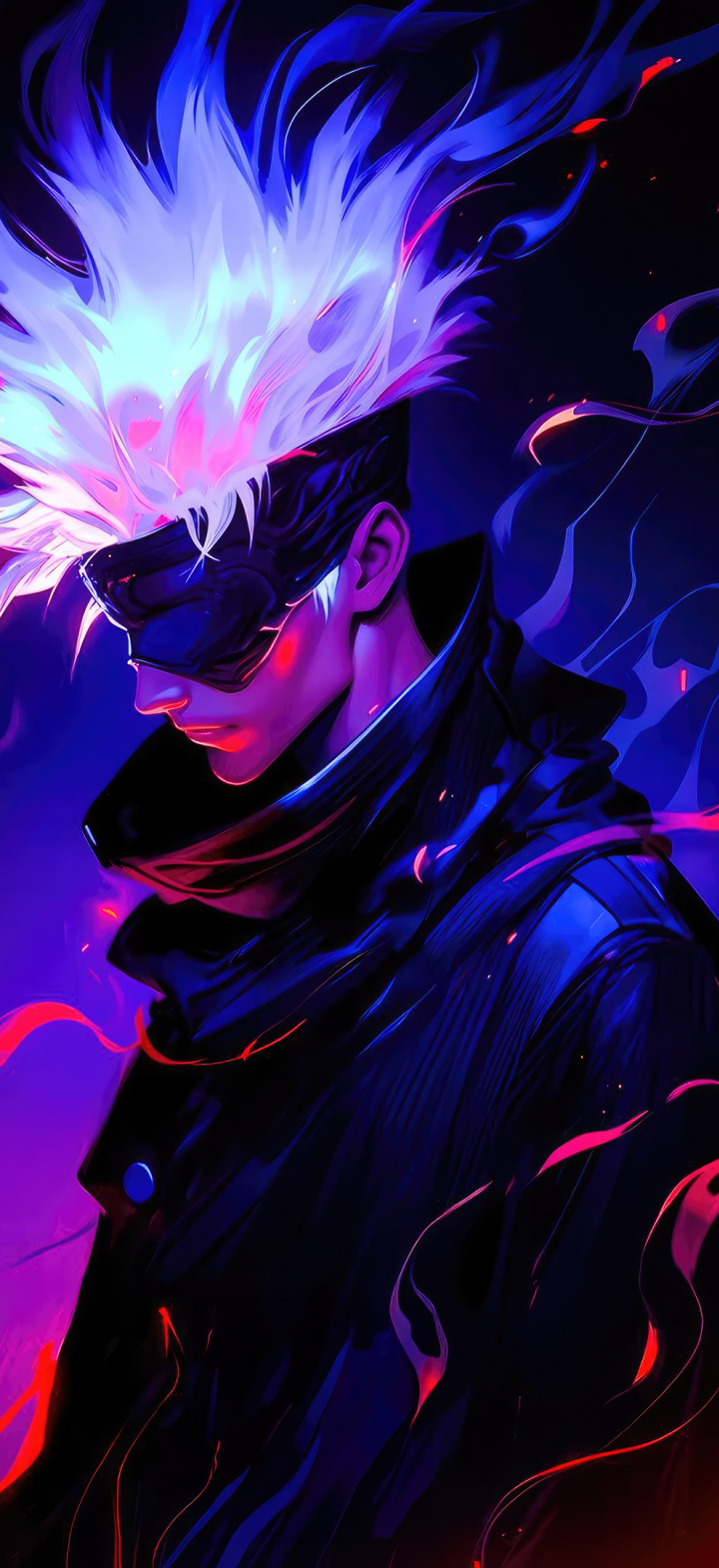 720x1570 Resolution Satoru Gojo in Flames HD Jujutsu Kaisen Anime ...