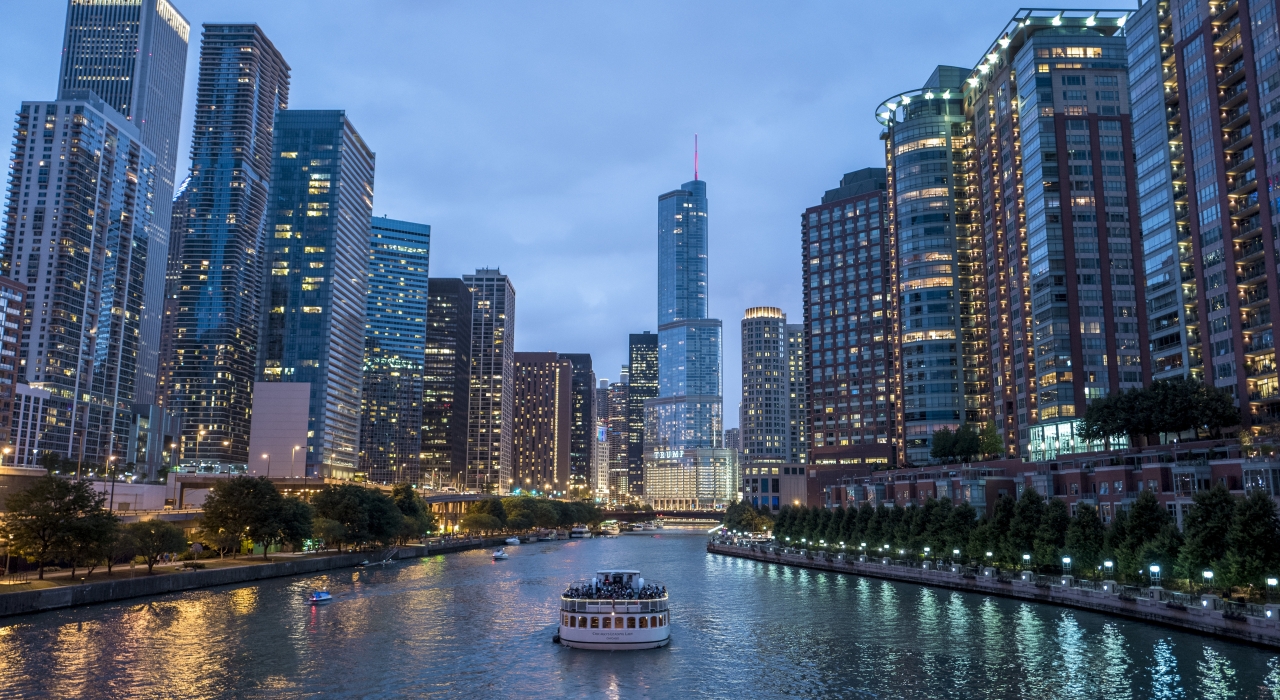 1280x700 Resolution skyscrapers, river, boat 1280x700 Resolution ...
