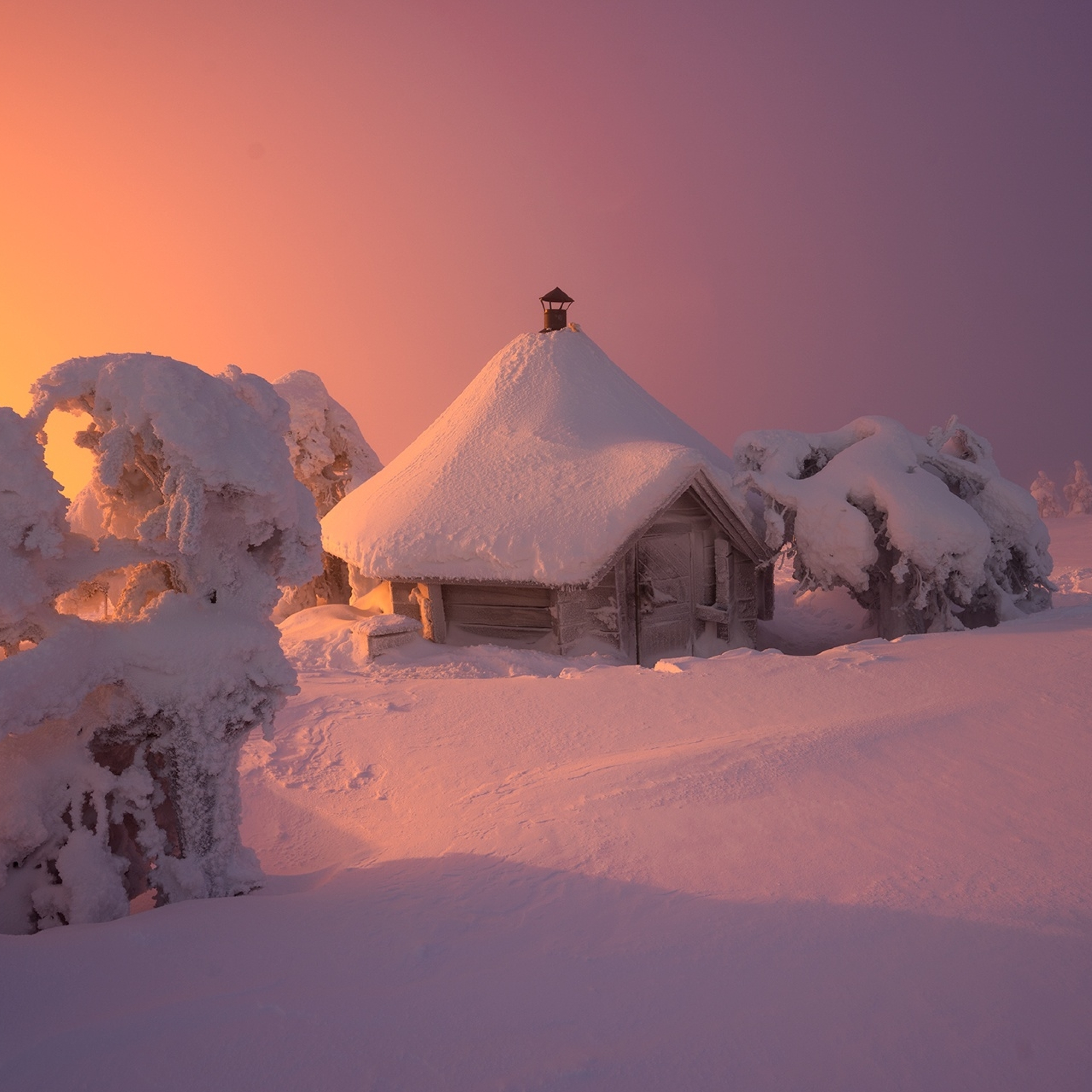 3840x3840 Resolution Small Hut in Lapland HD Winter 3840x3840 ...