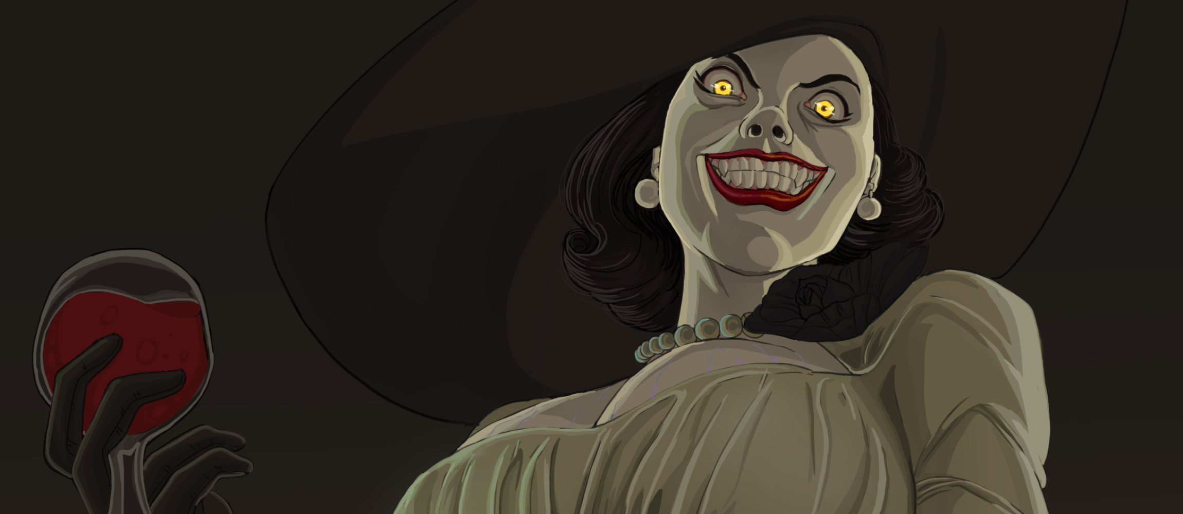 2300x1000 Resolution Smiling Vampire Lady Resident Evil Village ...
