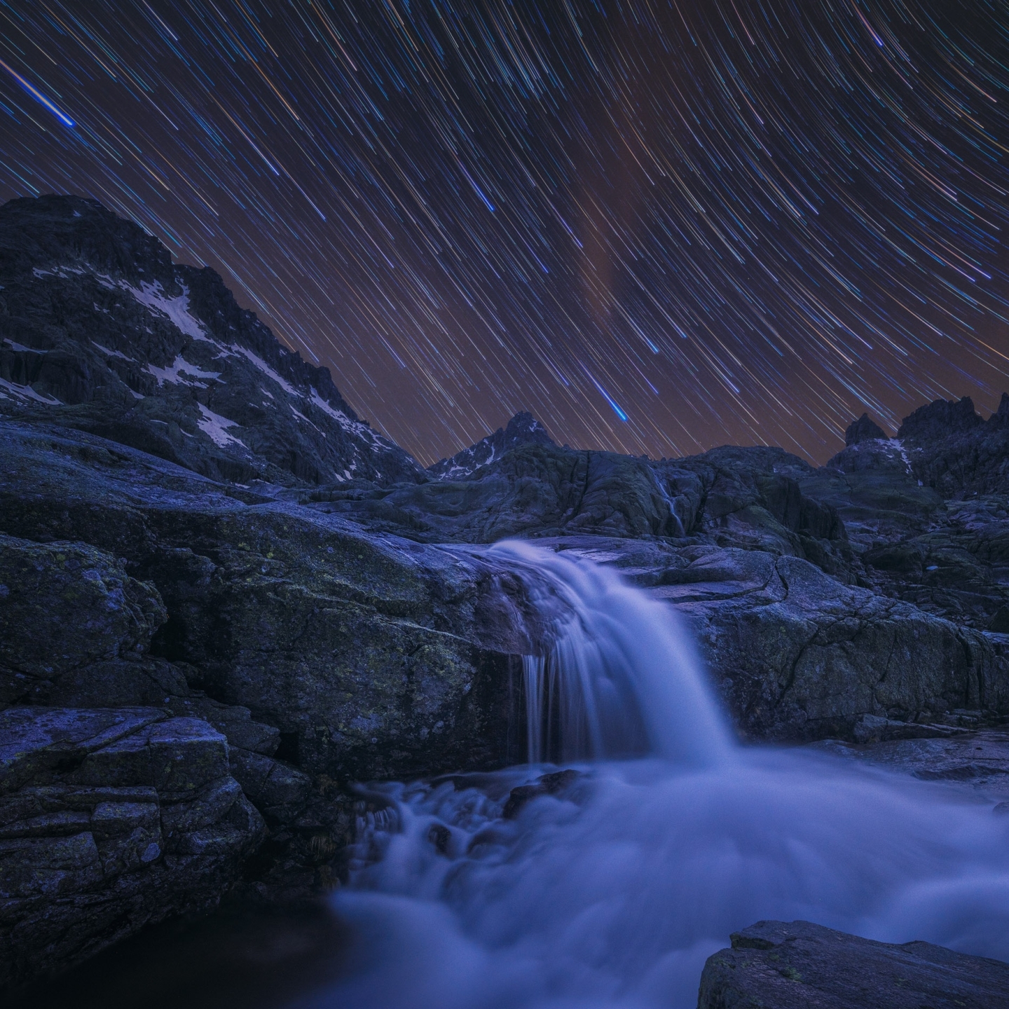 1440x1440 Resolution Star Trail HD Waterfall Nightscape 1440x1440 ...