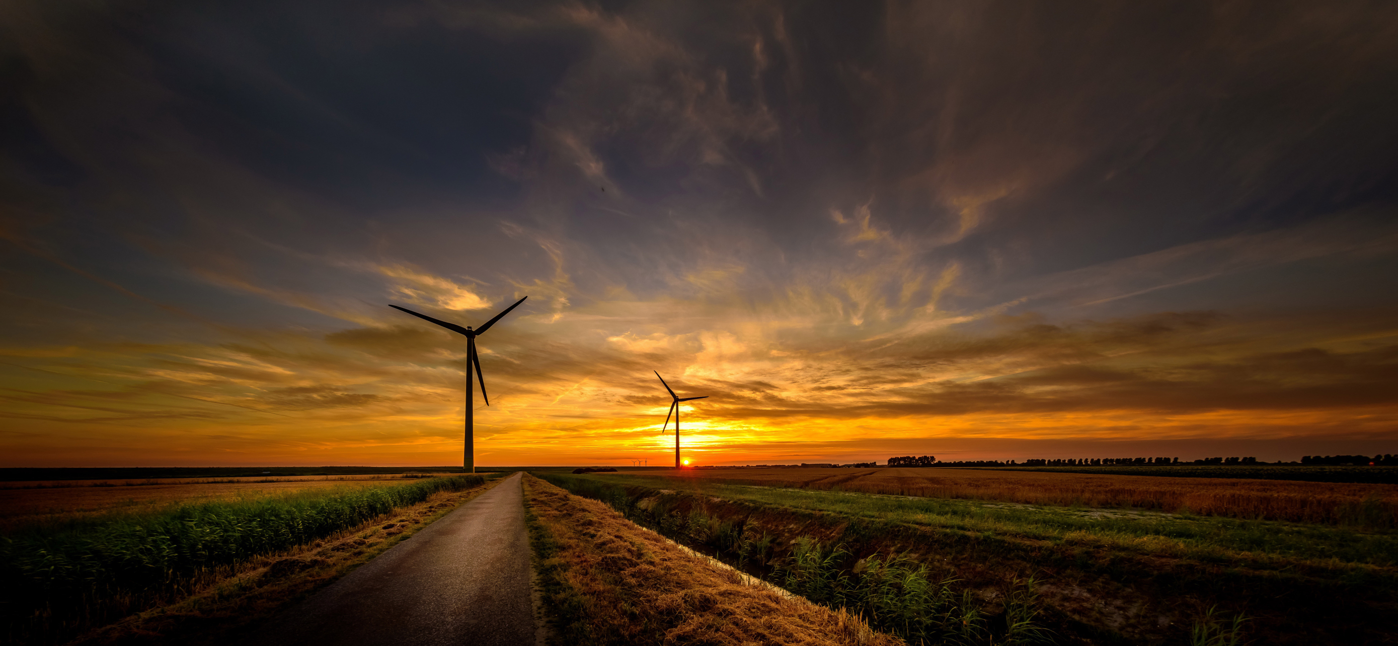 2778x1284 Resolution Sunrise Wind Turbine Road Sky 2778x1284 Resolution ...