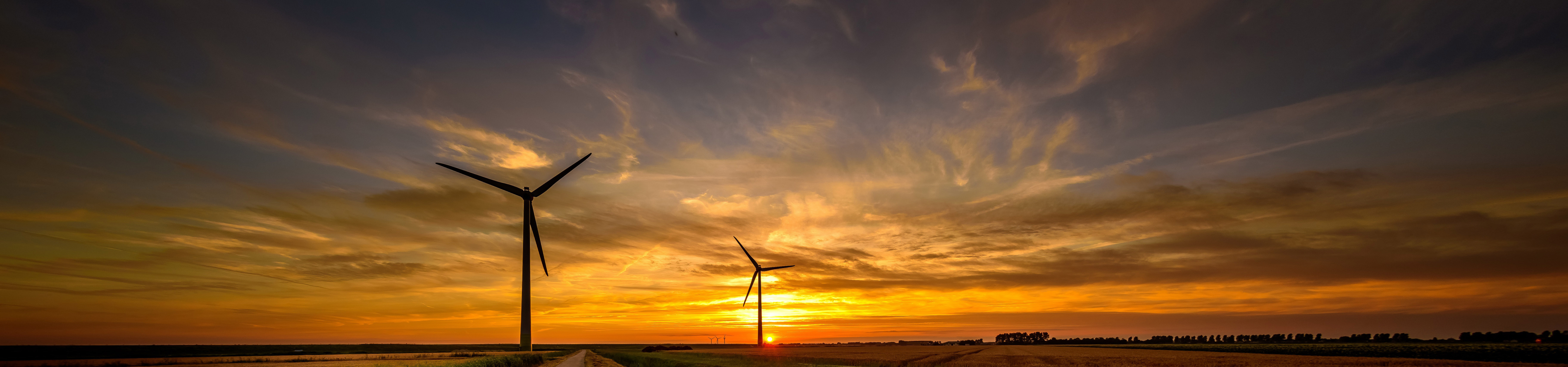 5120x1200 Resolution Sunrise Wind Turbine Road Sky 5120x1200 Resolution ...