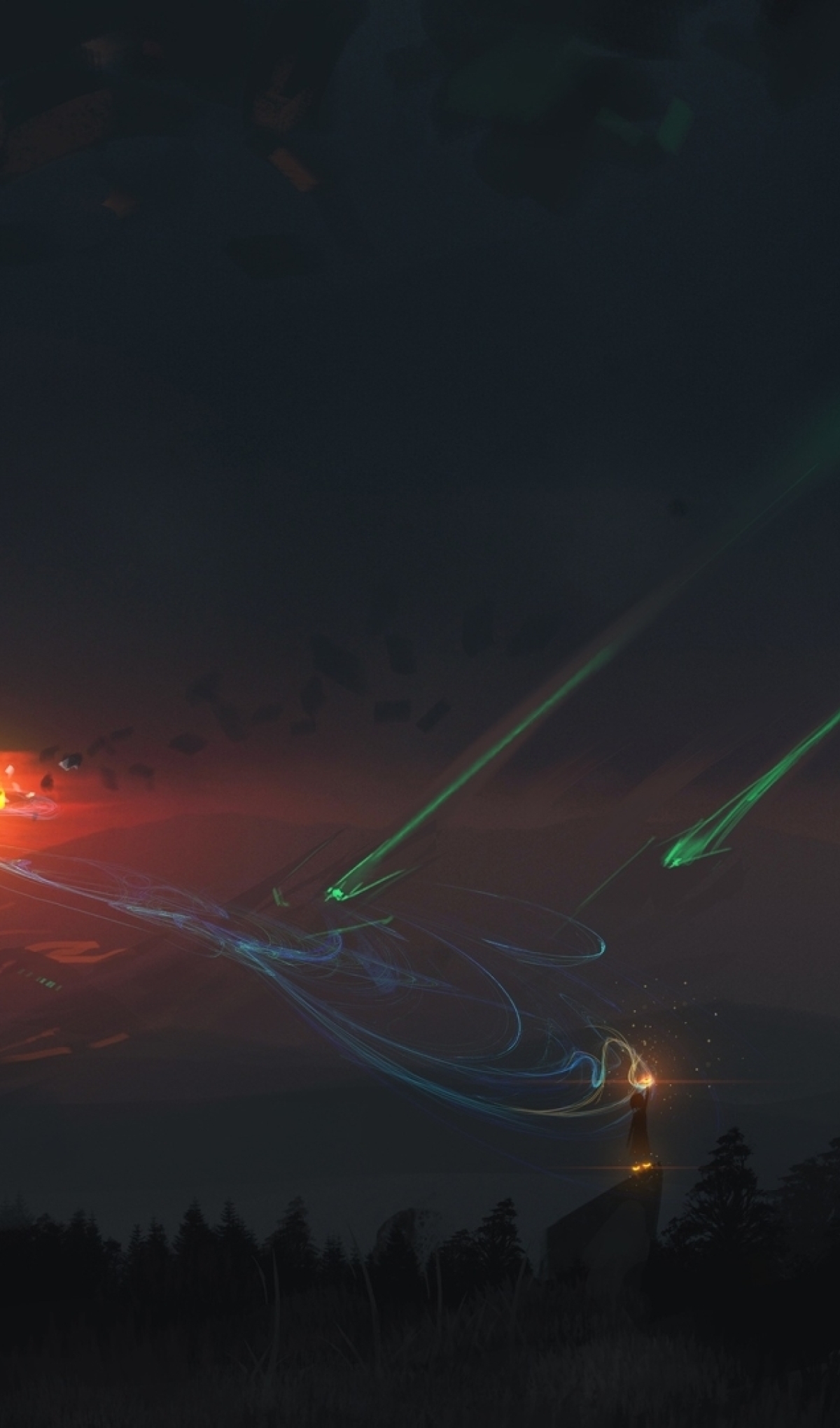 1200x2040 Sunset Fantasy Illustration, Light trails Forest 1200x2040 ...