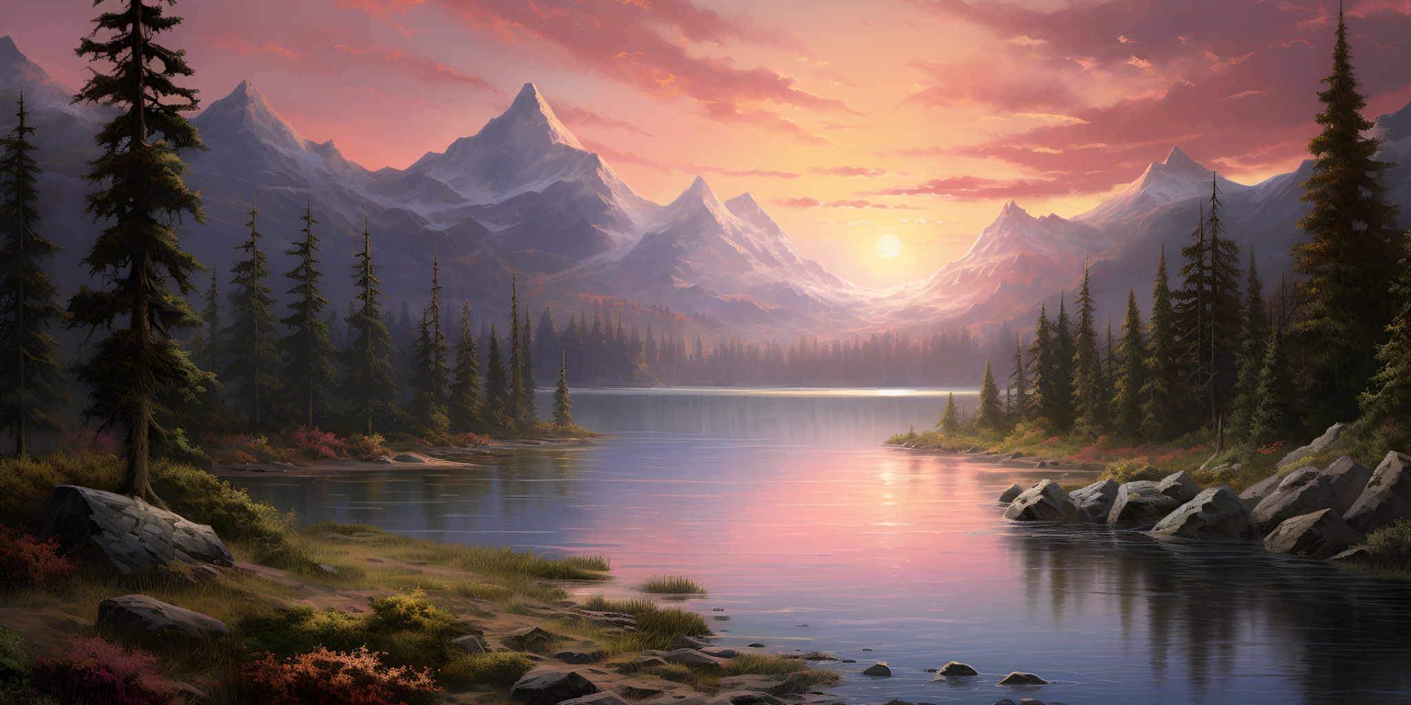 2048x1024 Resolution The Mountain Lake HD Digital Aesthetic Art ...
