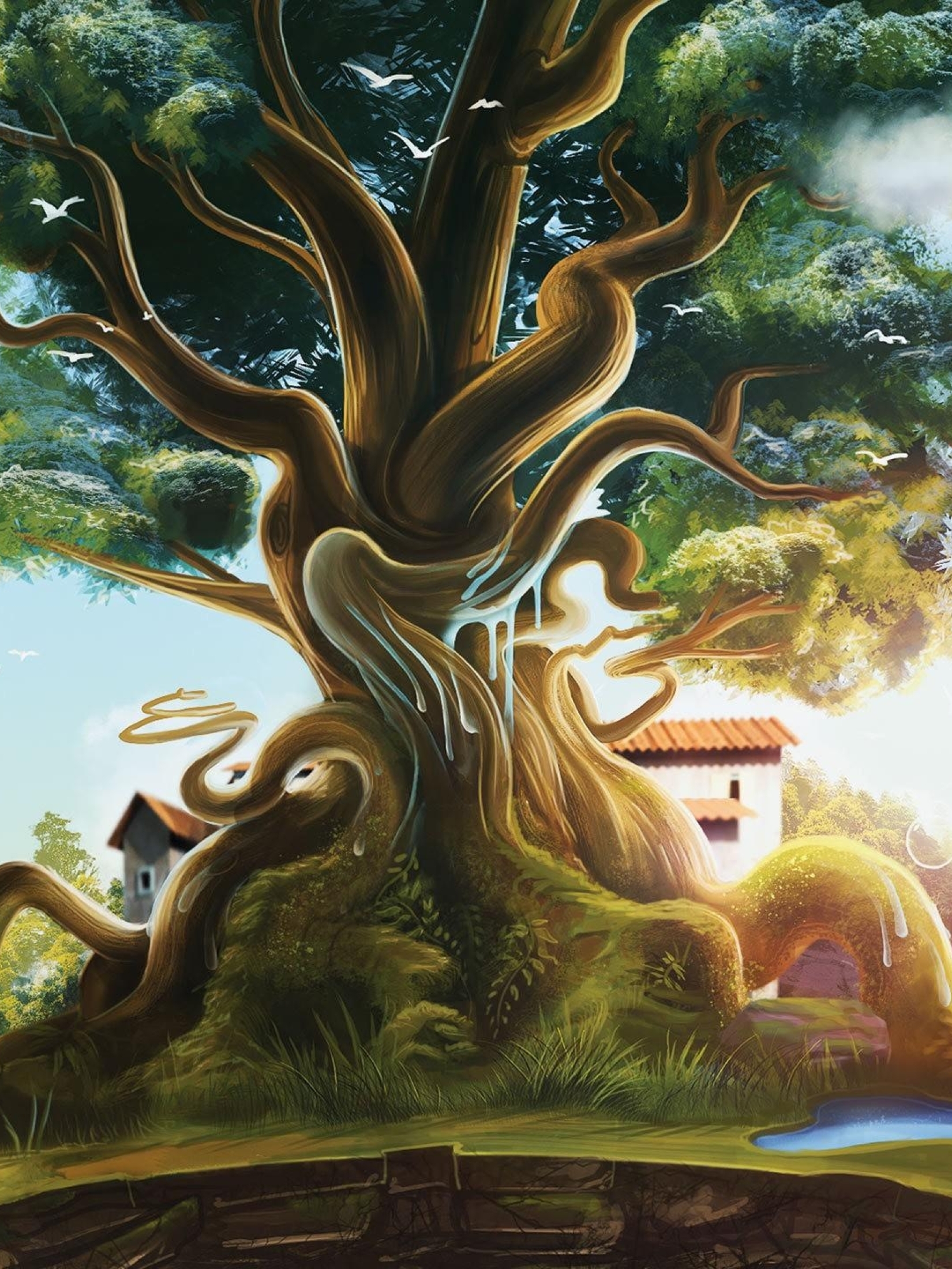 1650x2200 tree, house, water 1650x2200 Resolution Wallpaper, HD Fantasy ...