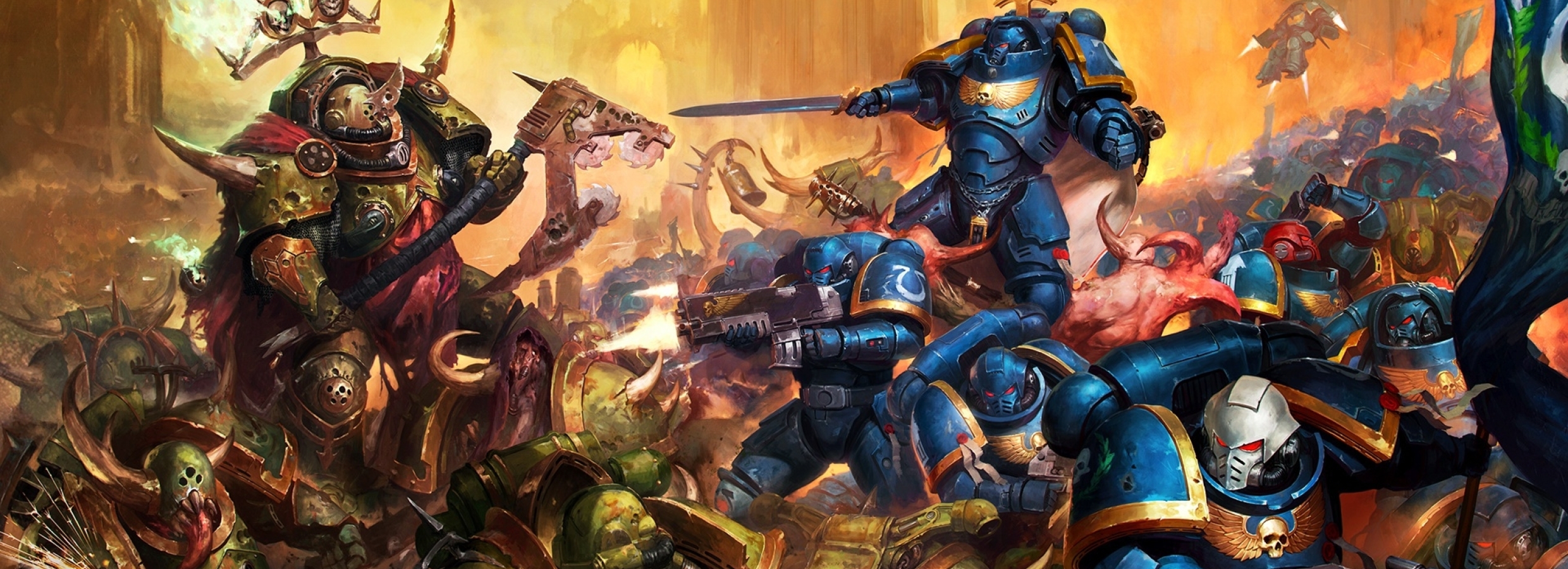 2480x900 Warhammer 40k HD Warrior Battle 2480x900 Resolution Wallpaper ...