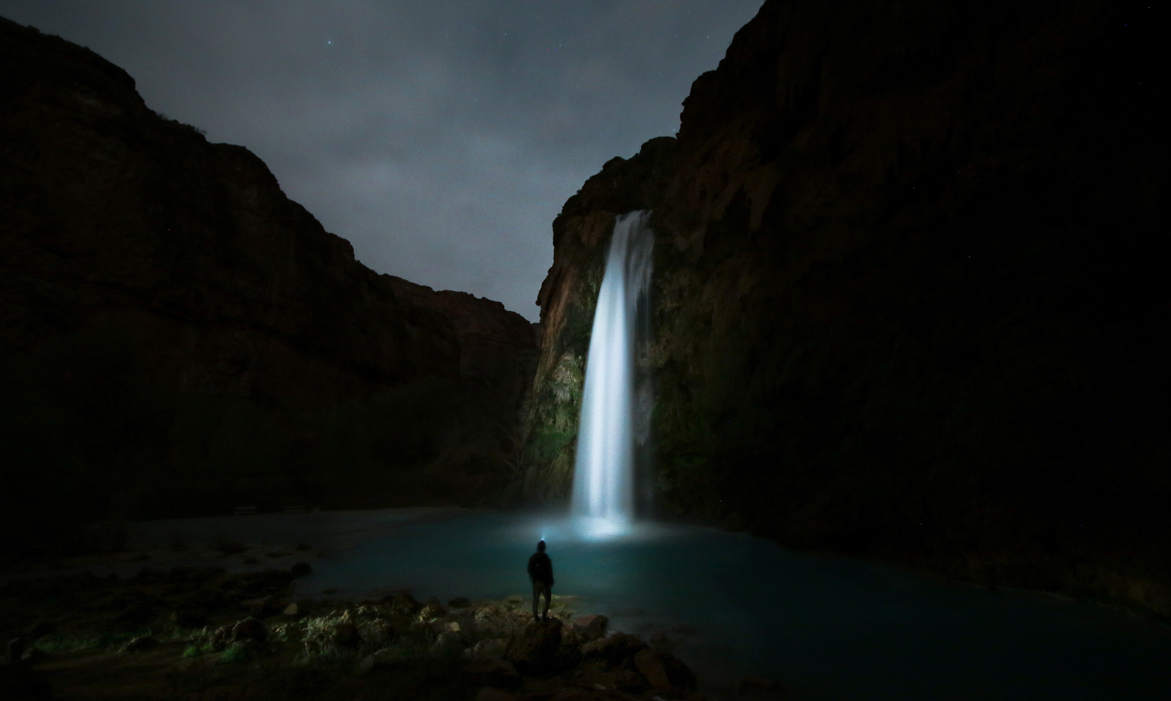 3840x2300 Resolution waterfall, night, man 3840x2300 Resolution ...