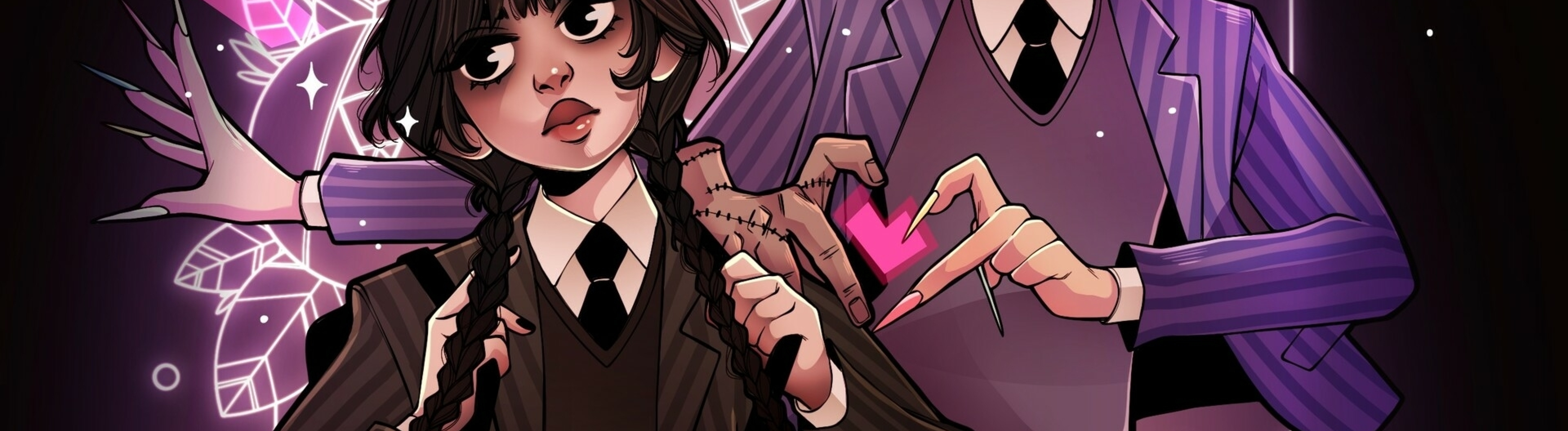 7860x2160 Resolution Wednesday Addams & Enid Sinclair Cartoon Art ...