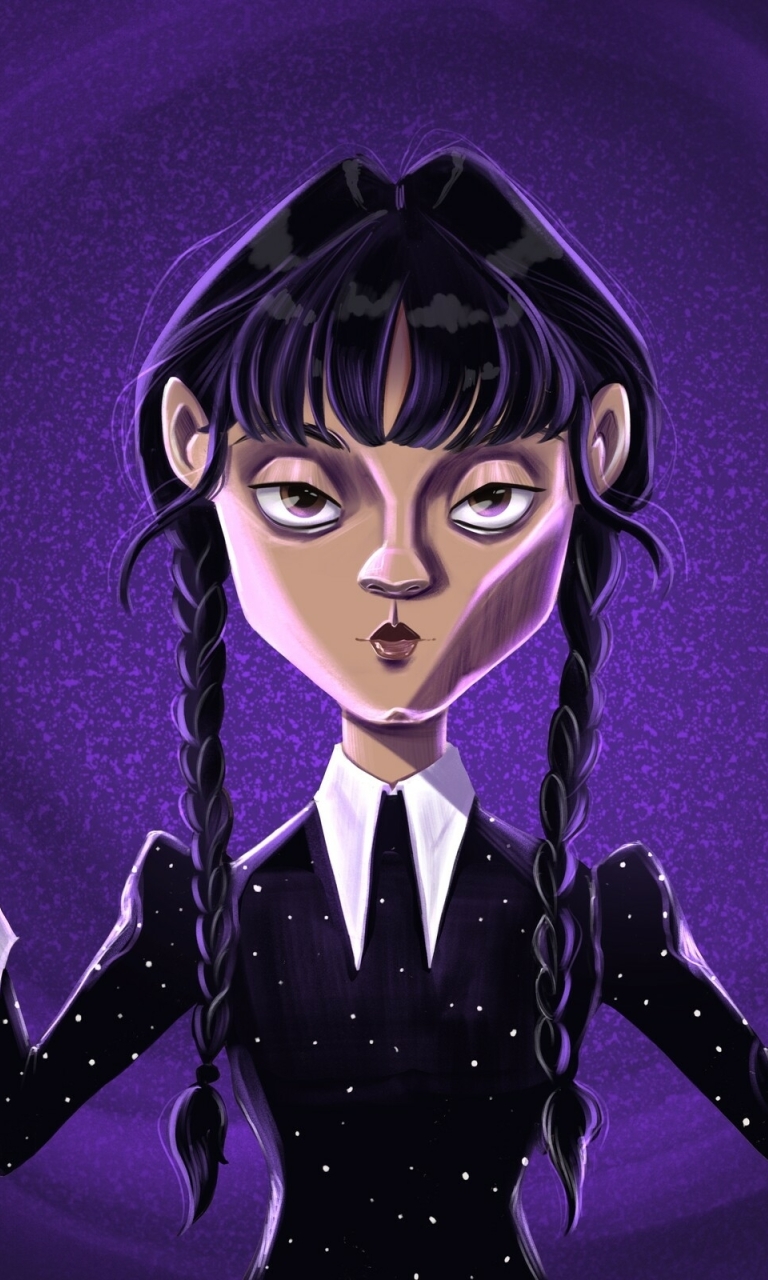 768x1280 Wednesday Addams Cartoon Art 2023 768x1280 Resolution ...