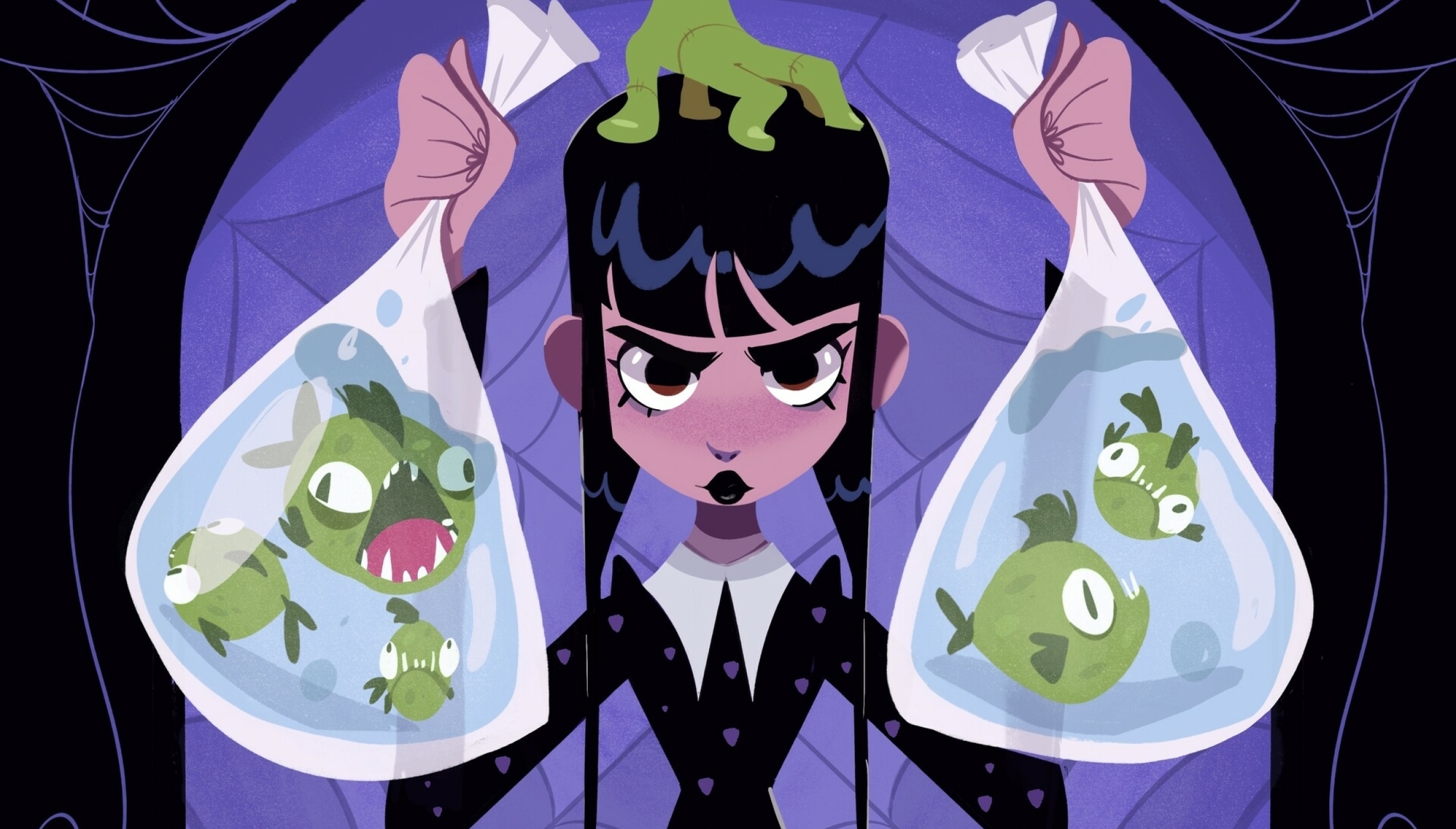 2460x1400 Resolution Wednesday Addams Cartoon Art Season 1 2460x1400 ...