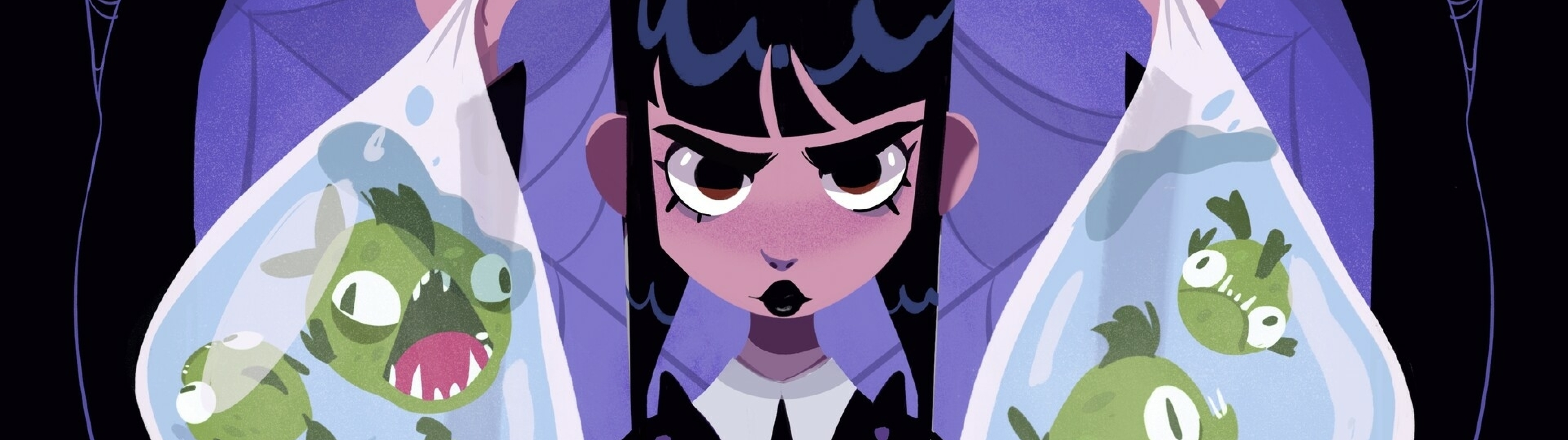 7689x2160 Resolution Wednesday Addams Cartoon Art Season 1 7689x2160 ...