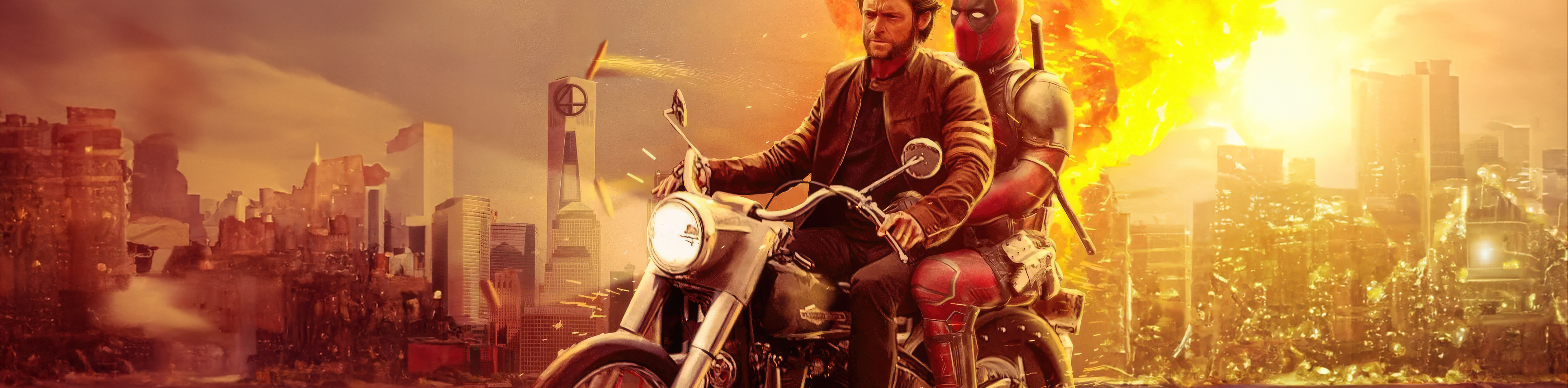 3854x954 Resolution Wolverine and Deadpool Motorcycle Ride 3854x954 ...