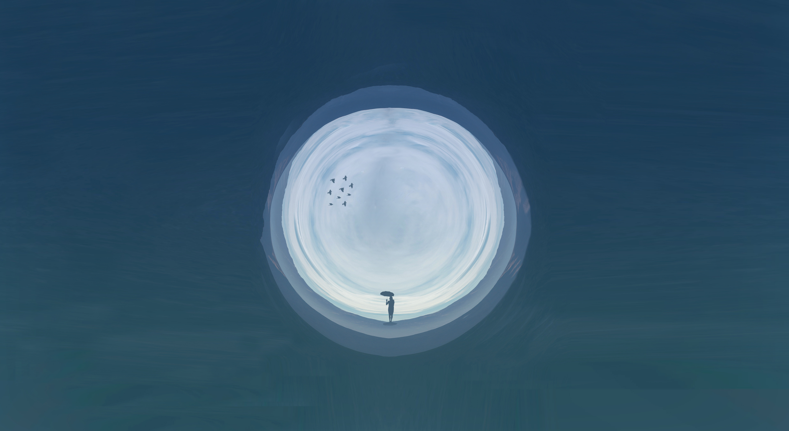 2560x1400 Resolution Women And Birds Inside Sun Digital Art 2560x1400 ...
