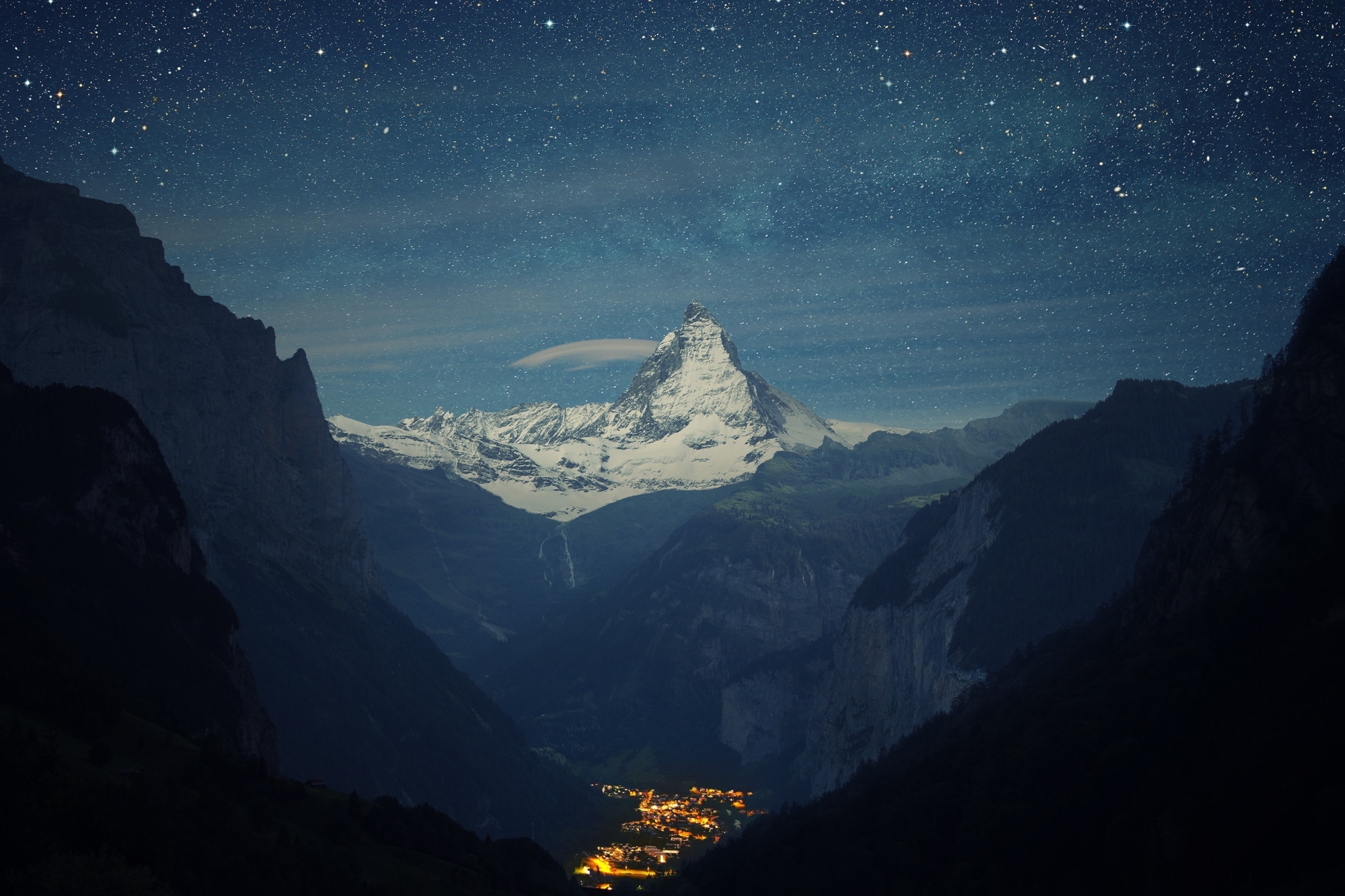 2000x1333 Resolution Zermatt-Matterhorn Aerial View at Night 2000x1333 ...